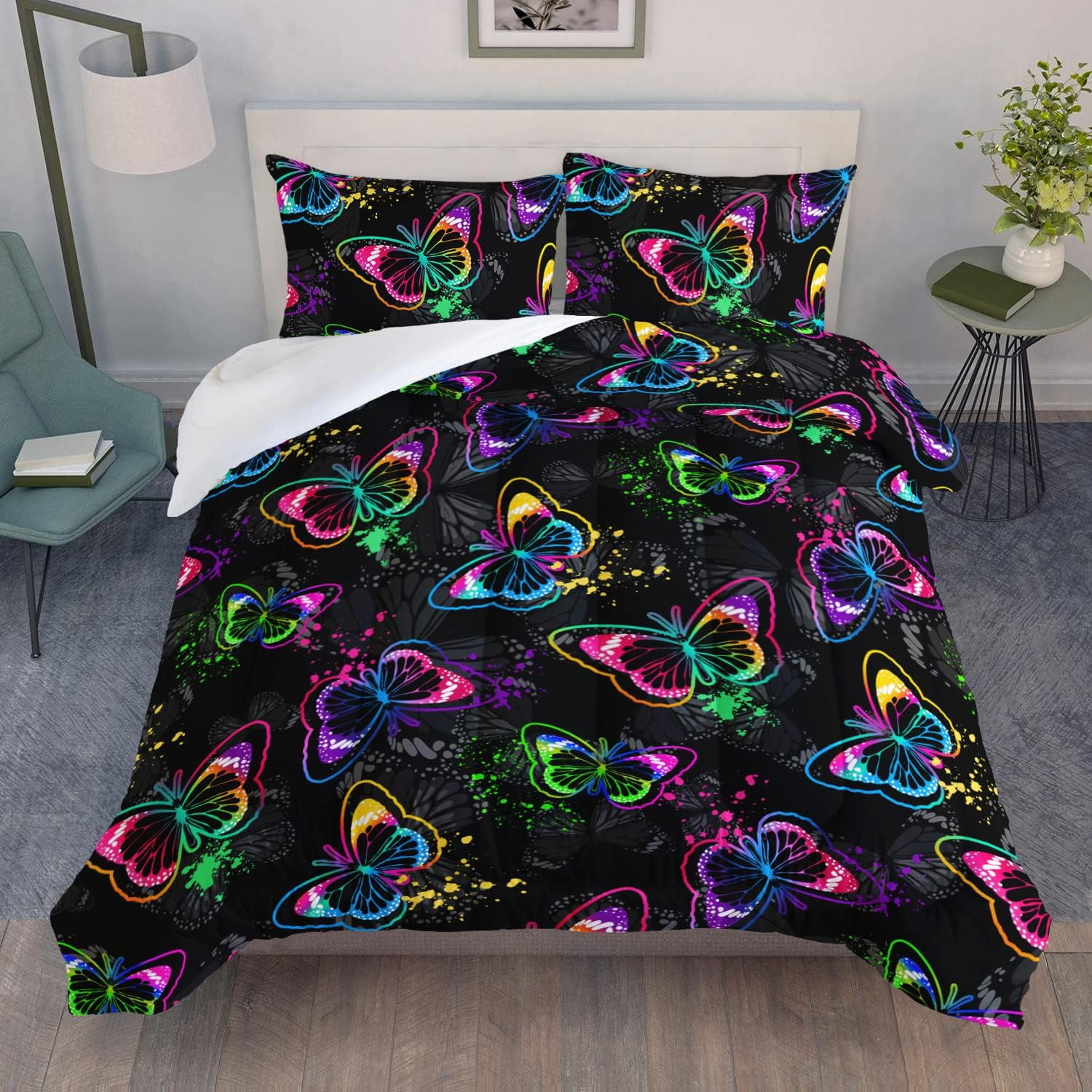 Butterfly Comforter Set Size Watercolor Butterfly Print Bedding Set ...