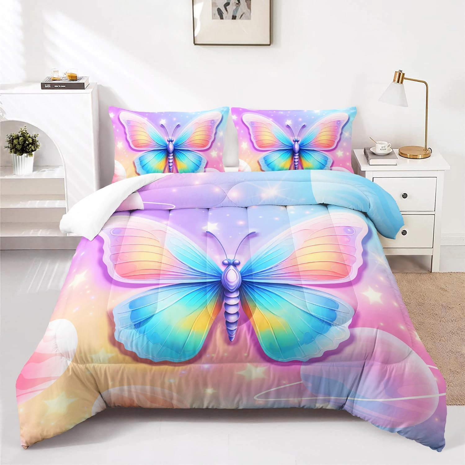 Butterfly Comforter Set Size Watercolor Butterfly Print Bedding Set ...