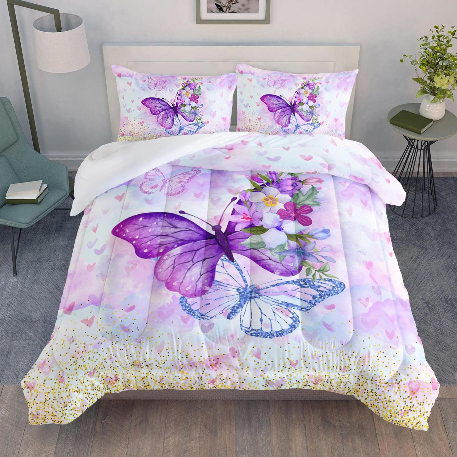 Butterfly Comforter Set Size Watercolor Butterfly Print Bedding Set ...
