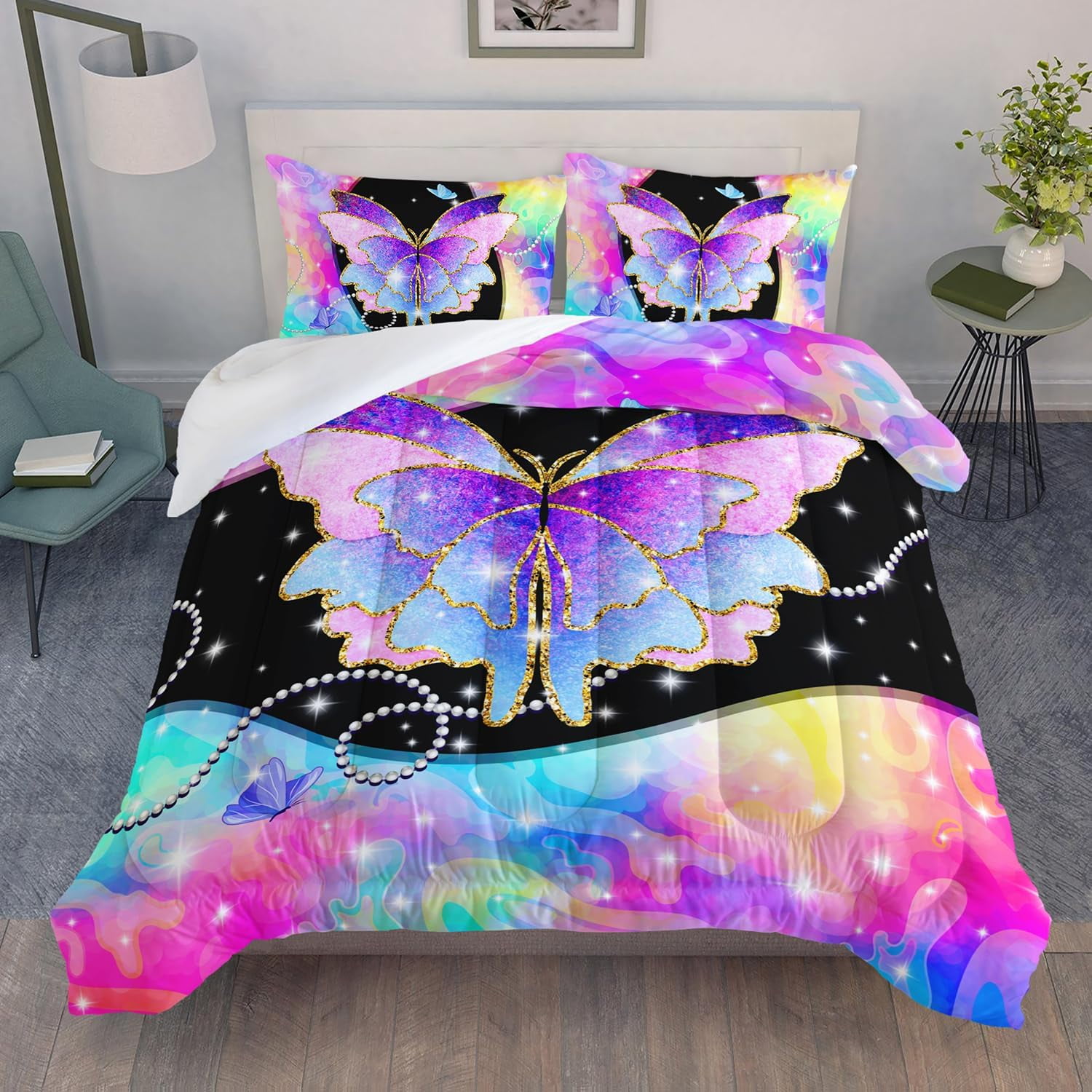 Butterfly Comforter Set Size Watercolor Butterfly Print Bedding Set ...