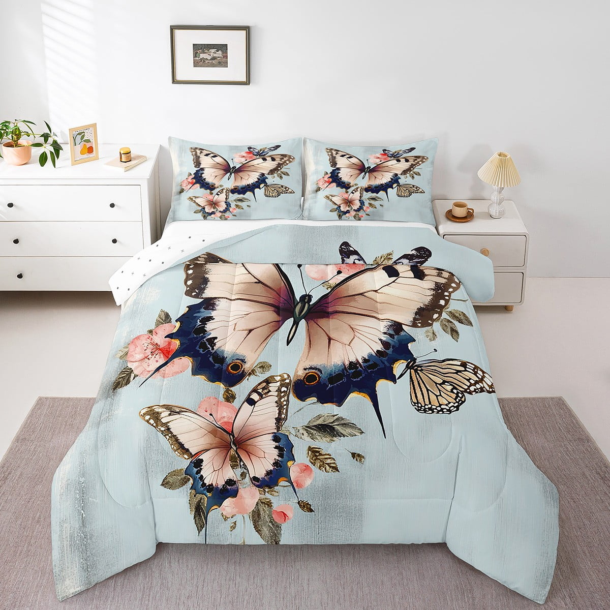 Butterfly Comforter Set Twin Rustic Farm Floral Bedding Colorful ...