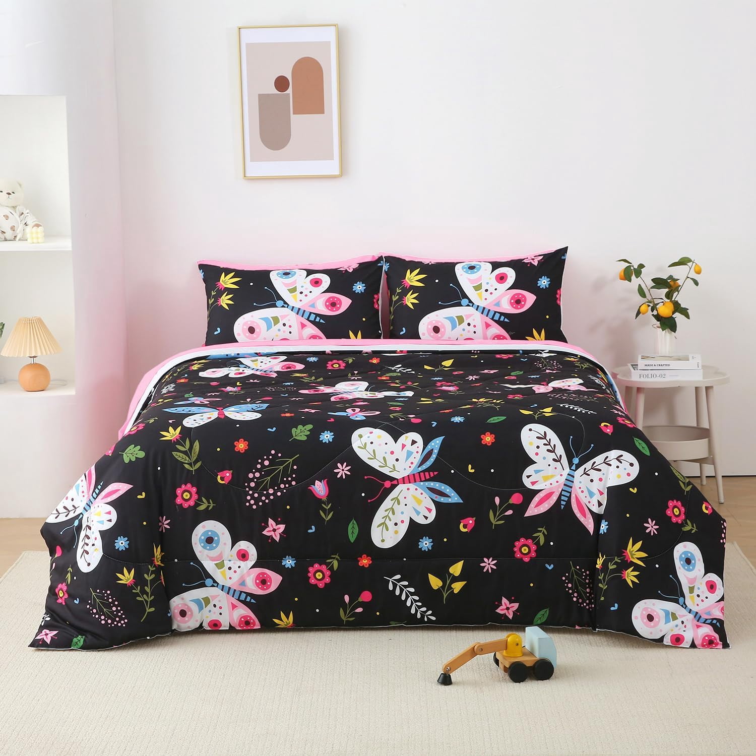 Butterfly Comforter Set Twin Size for Girls Kids Teens 7 Piece Bed in A ...