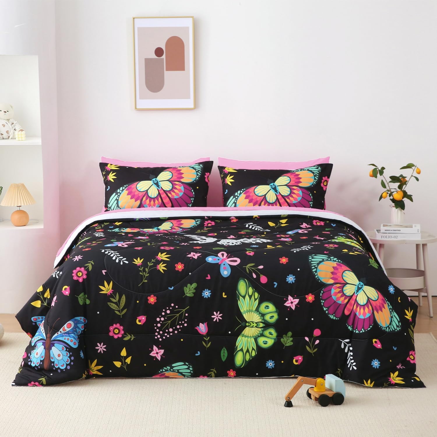 Butterfly Comforter Set Twin Size for Girls Kids Teens 7 Piece Bed in A ...
