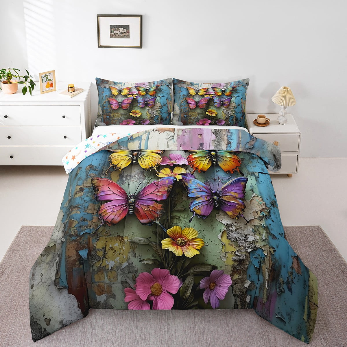 Butterfly Comforter Set Watercolor Beetles Down Comforter,Dreamy ...