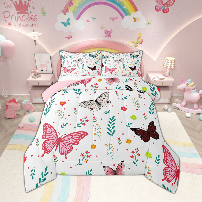 Butterfly Comforter Set Watercolor Flowers King Bedding Set,Rustic ...