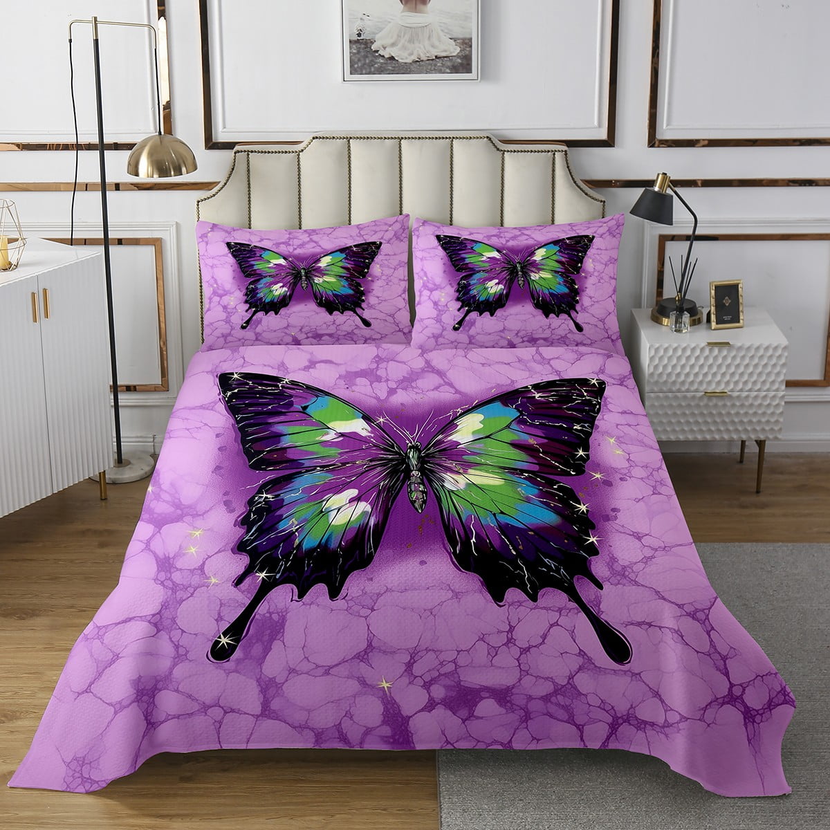 Butterfly Coverlet Set Magical Animal Quilt Set Purple Dreamy ...