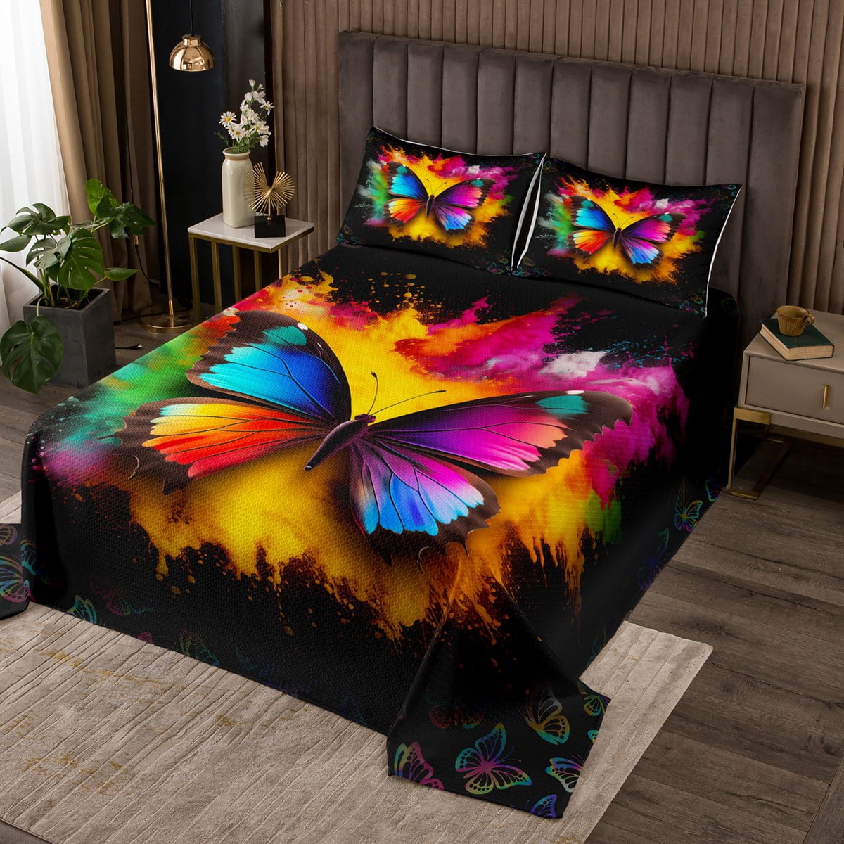 Butterfly Coverlet Set Kids Tie Dye Butterfly Print Quilt Set for ...
