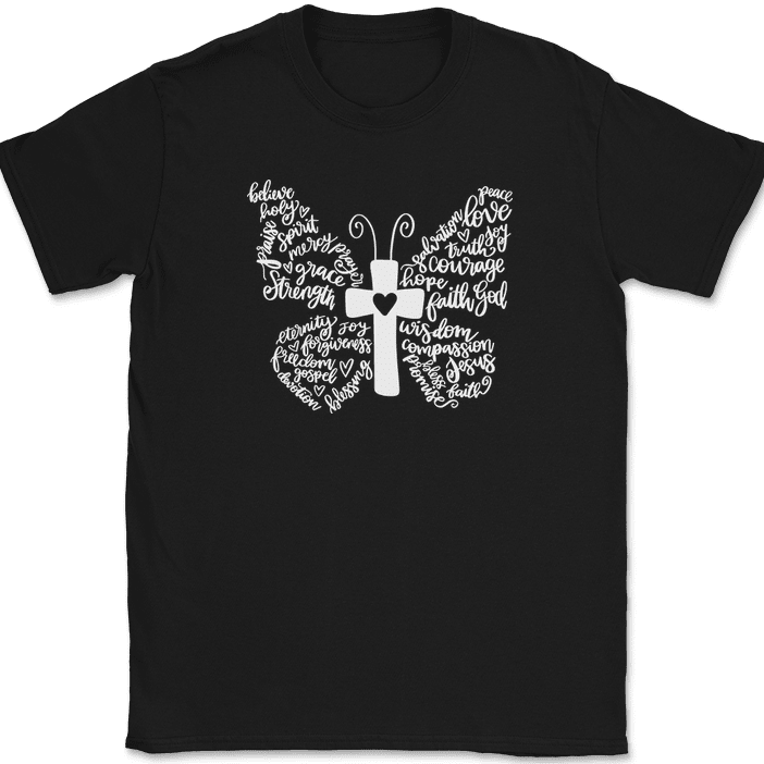 Butterfly Cross T-Shirt Christian Jesus Praise Worship God Text Tee ...