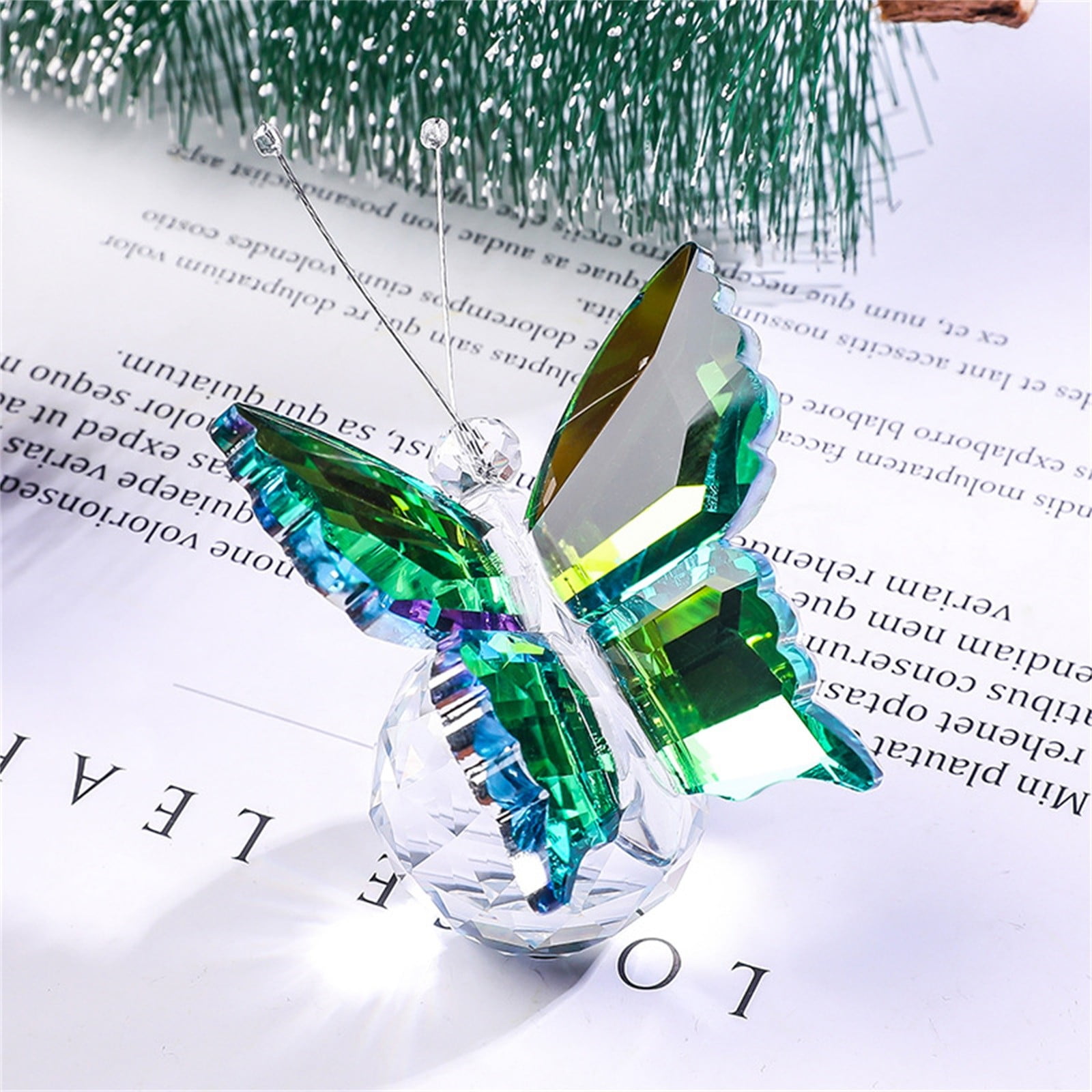 Butterfly Crystal Ball Figurine, Sparkling Green Butterfly Design With ...