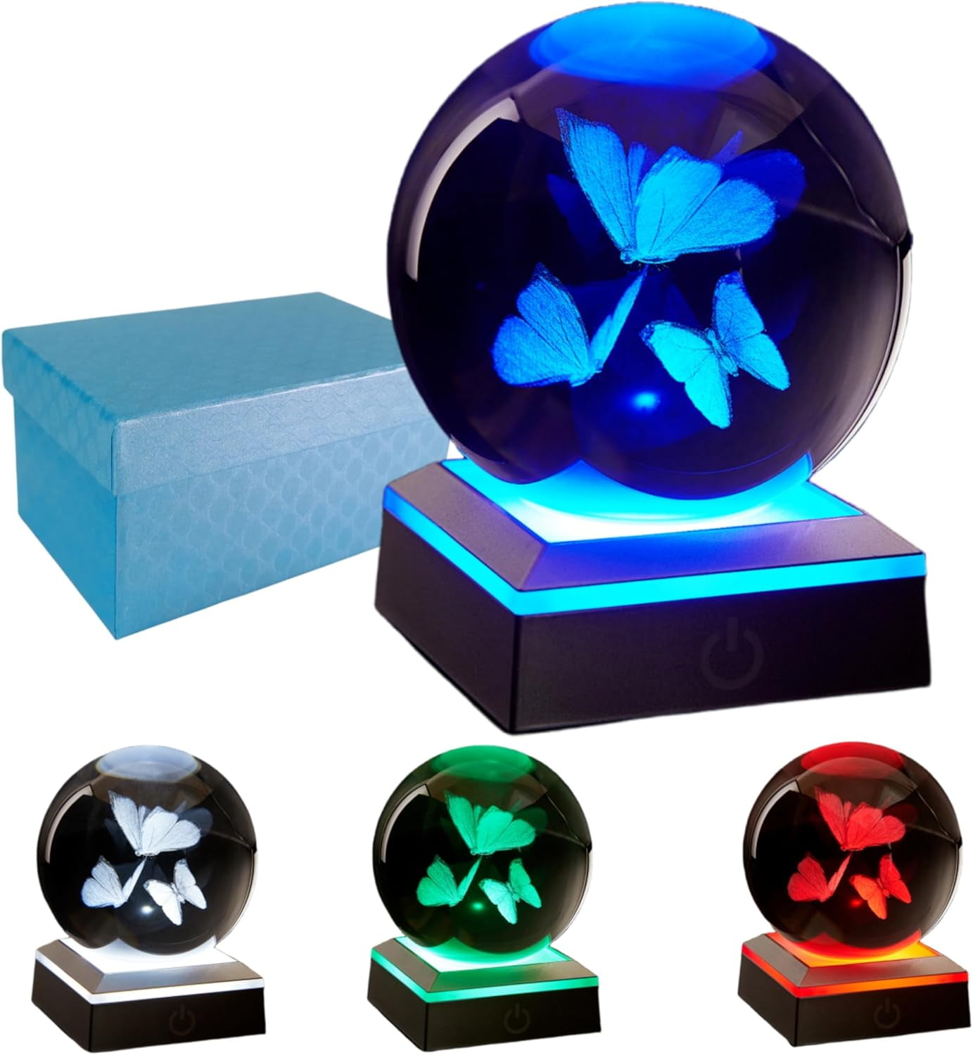 Butterfly Crystal Ball Lamp,3.15 inch 3D Butterfly Crystal Ball Night ...