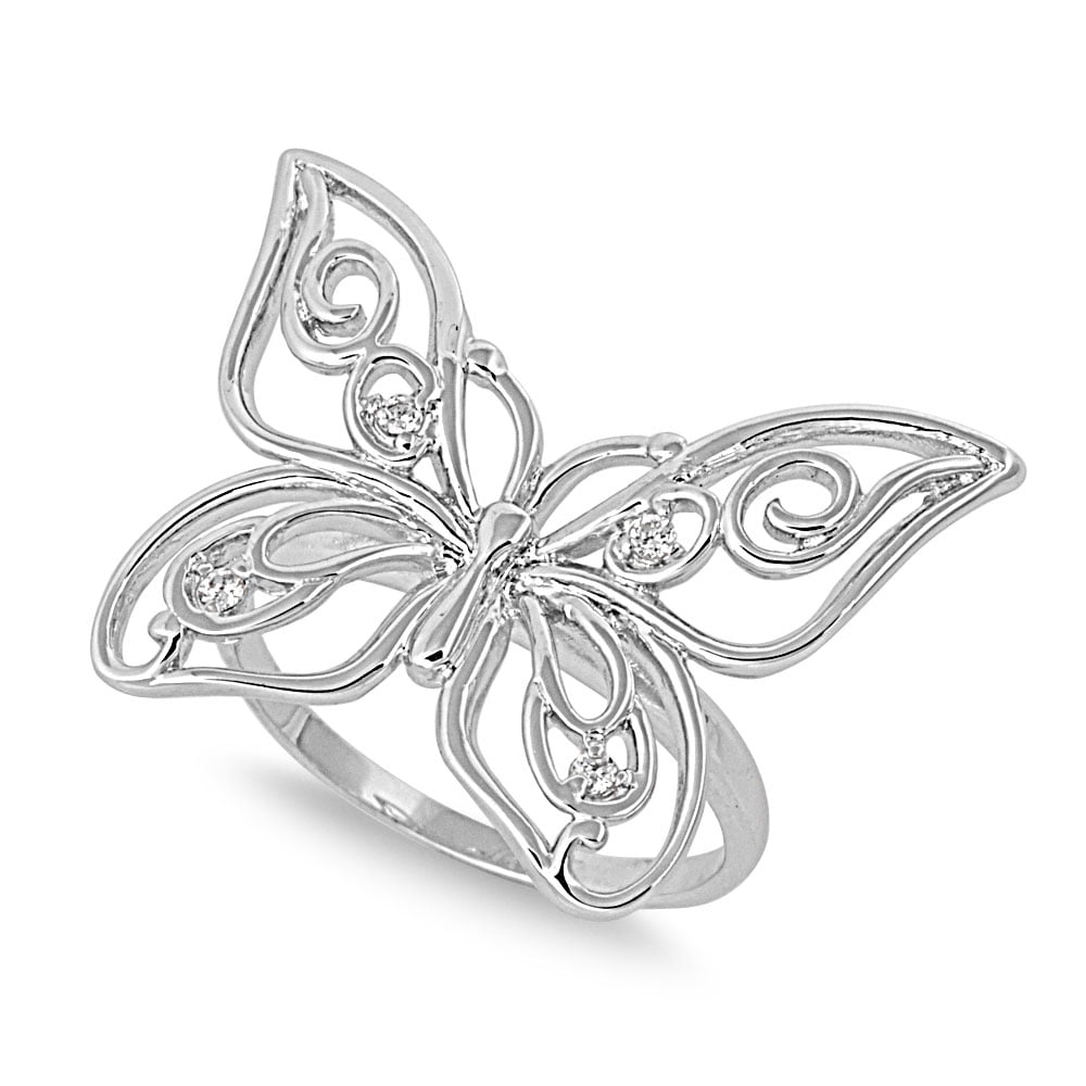 Butterfly Cubic Zirconia Ring Sterling Silver 925 - Walmart.com