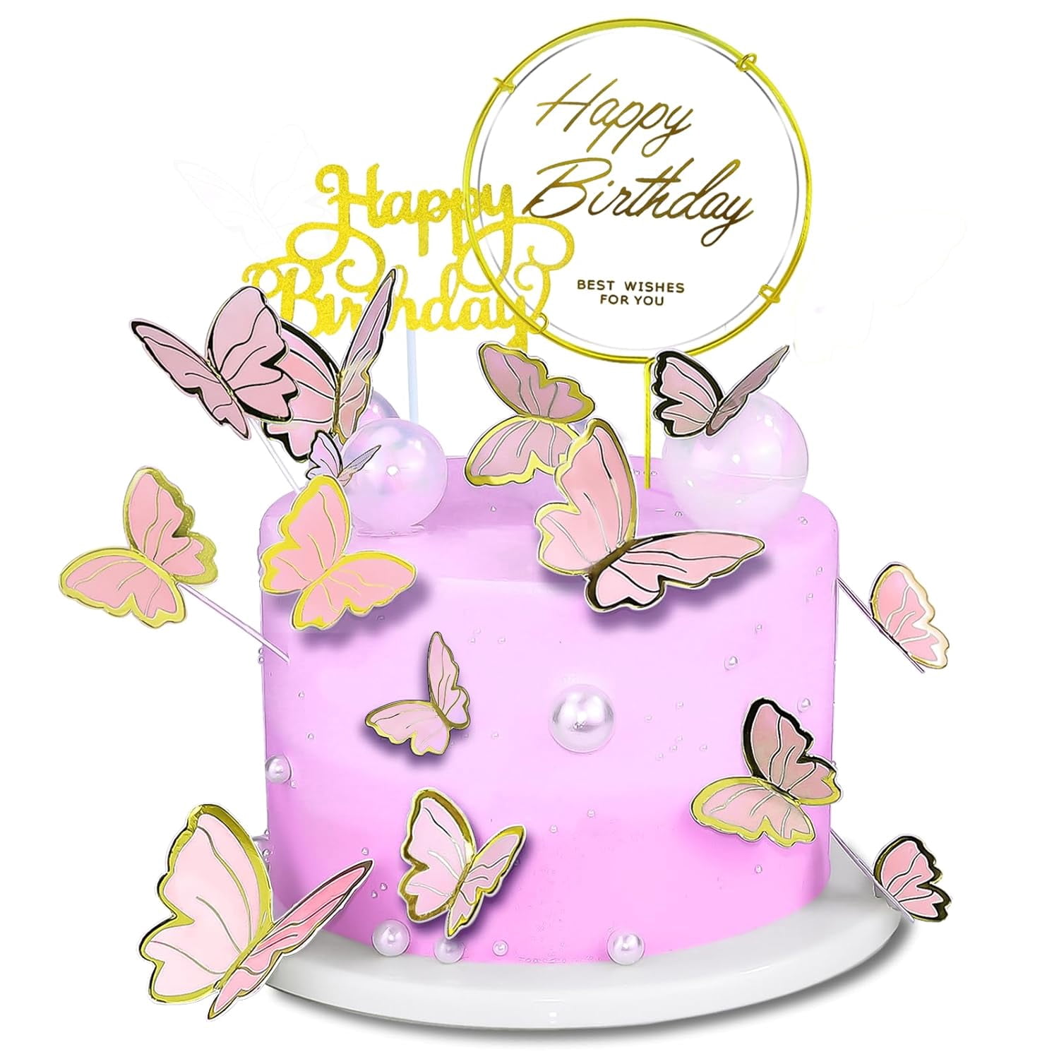 Butterfly Cupcake Toppers Pink Purple Gold Lively 3D Butterfly for Cake ...