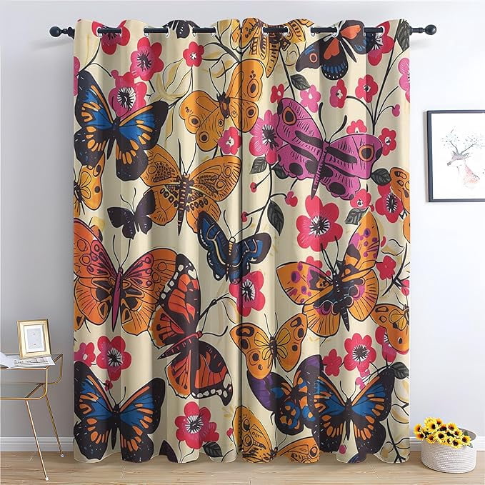 Butterfly Curtain for Bedroom, Poppy Flower Blackout Curtains for ...