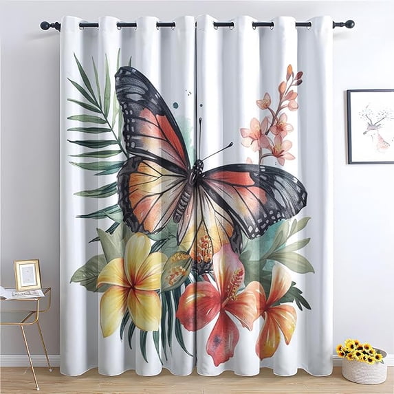 Butterfly Curtain for Bedroom, Poppy Flower Blackout Curtains for ...