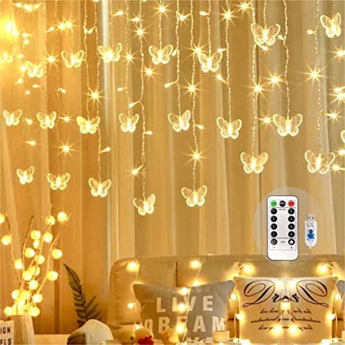 Butterfly Curtain Fairy Lights USB Plug in,8 Modes 120 LED 19.7FT ...