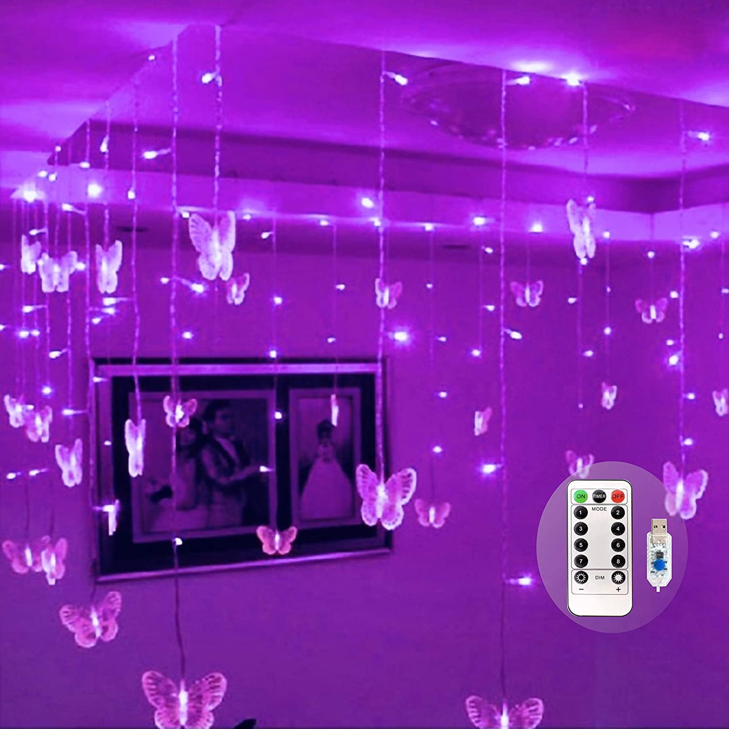 Butterfly Curtain Fairy Lights USB Plug in,8 Modes 120 LED 19.7FT ...