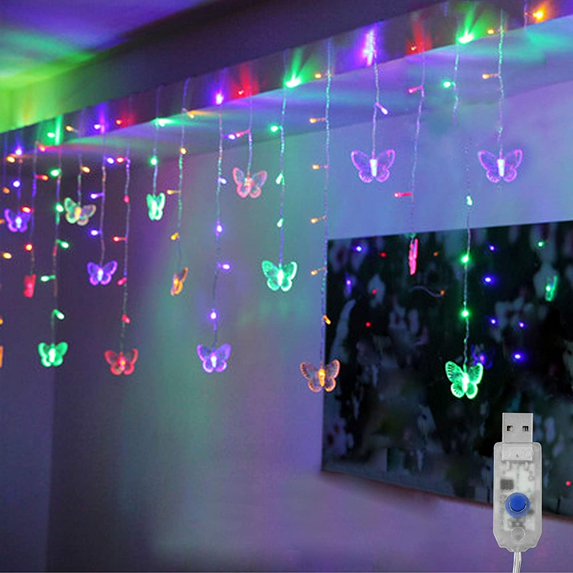 Butterfly Curtain Lights, 4.9ft 48 LED USB Window Fairy Lights 10 ...