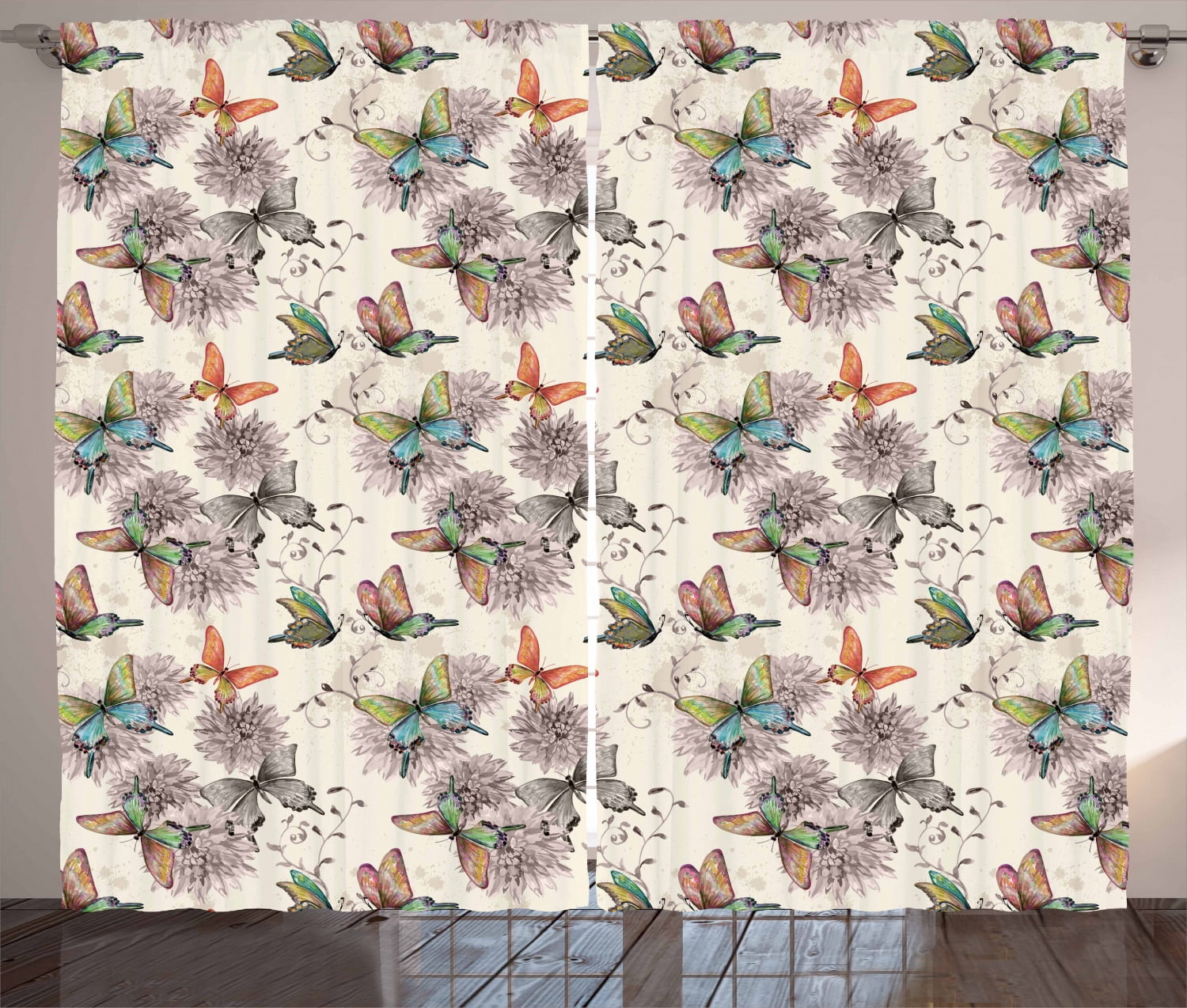 Ambesonne Butterfly Curtains 2 Panel Set, Soft Colored Animals, 108" x ...