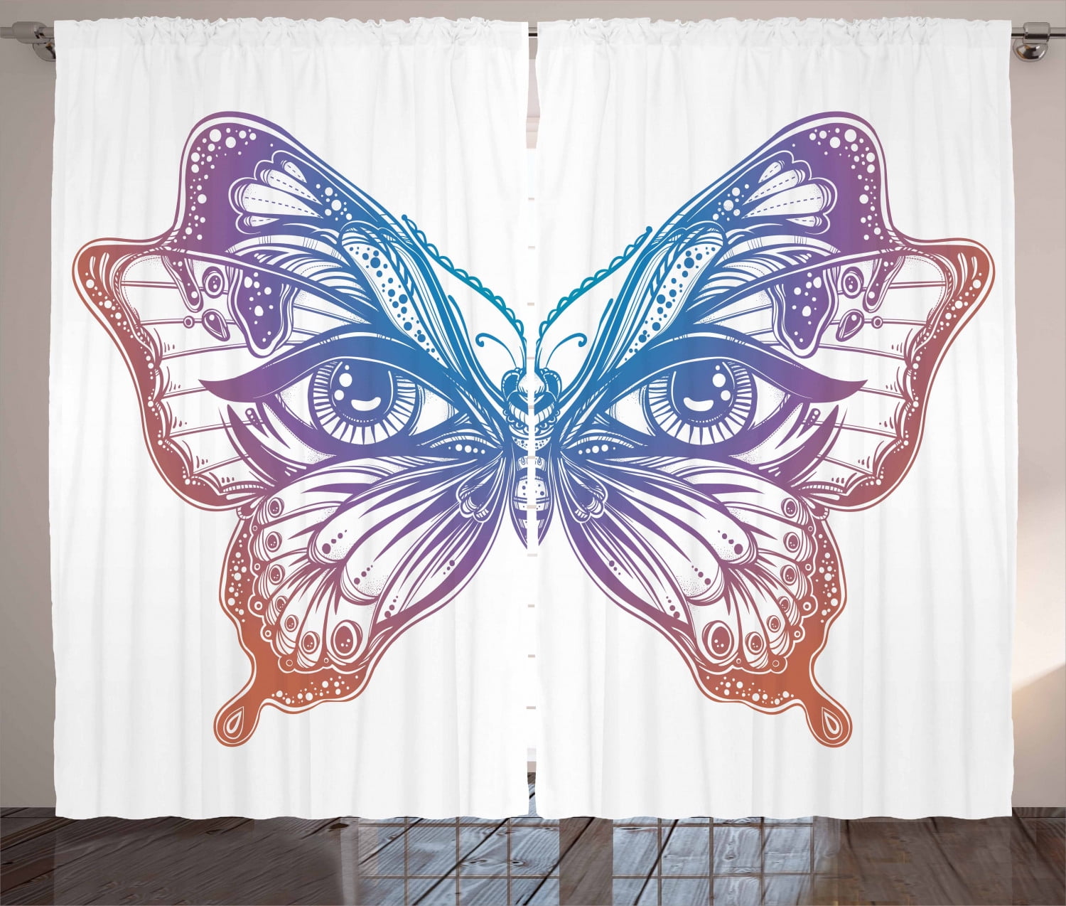 Ambesonne Butterfly Curtains 2 Panel Set, Art Design Tattoo, 108" x 63 ...