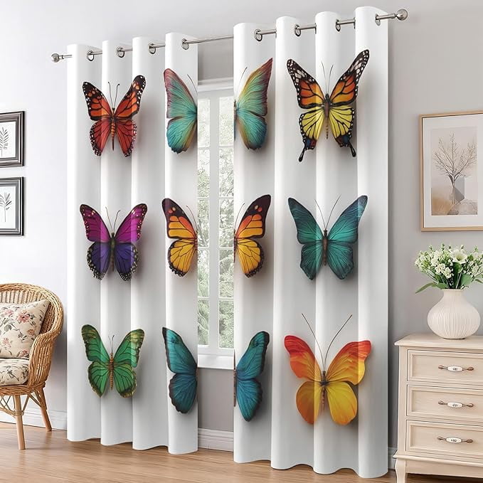 Butterfly Curtains for Living Room - Colorful Insect Curtains Blackout ...