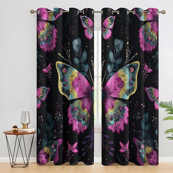 Butterfly Curtains for Living Room, Colorful Plant Pattern Design ...