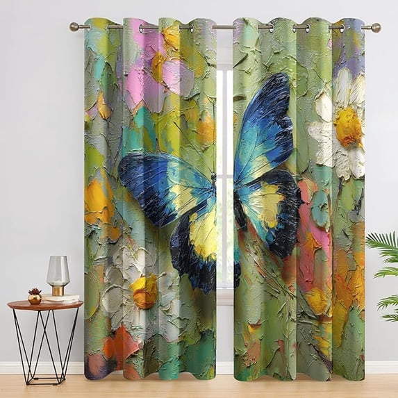Butterfly Curtains for Living Room, Floral Abstract Art Pattern Design ...