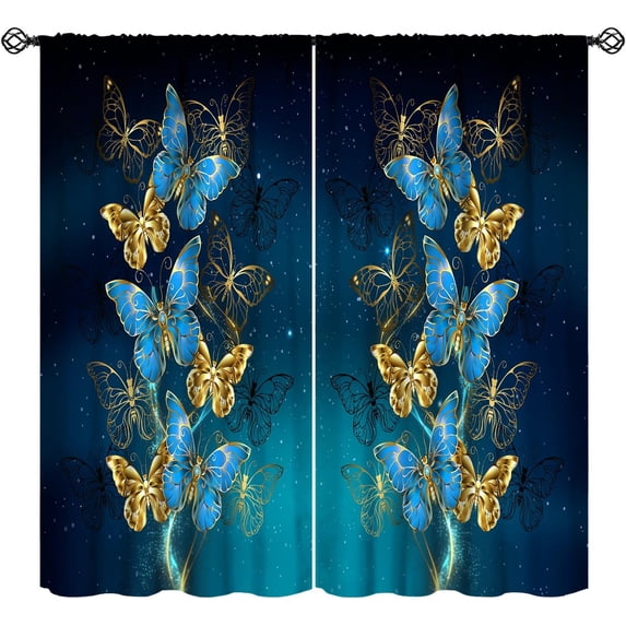 Butterfly Curtains, Starry Sky Galaxy Shining Light Golden Blue ...