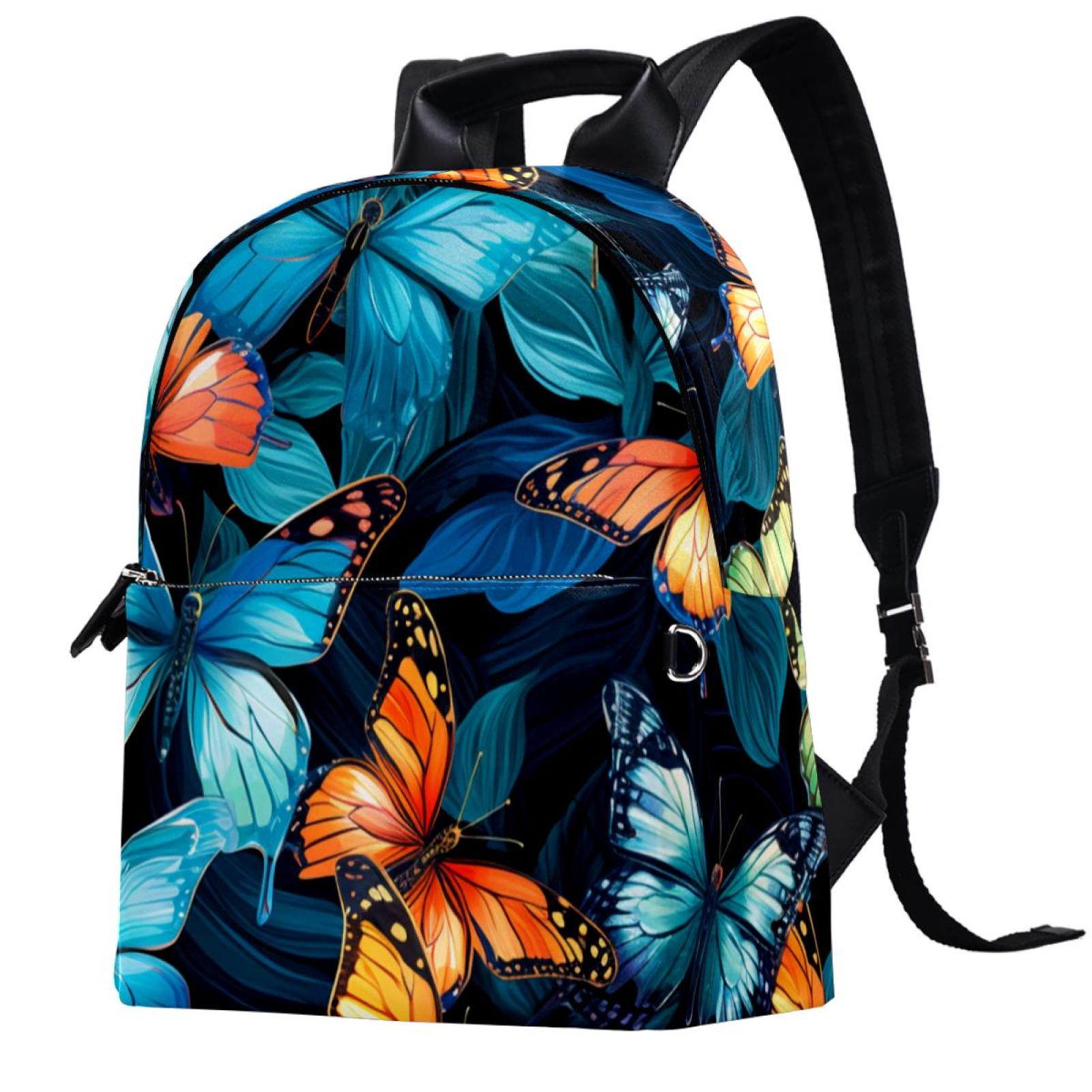 Butterfly Cute Leather Backpack Travel Bag Lightweight Large Capacity ...