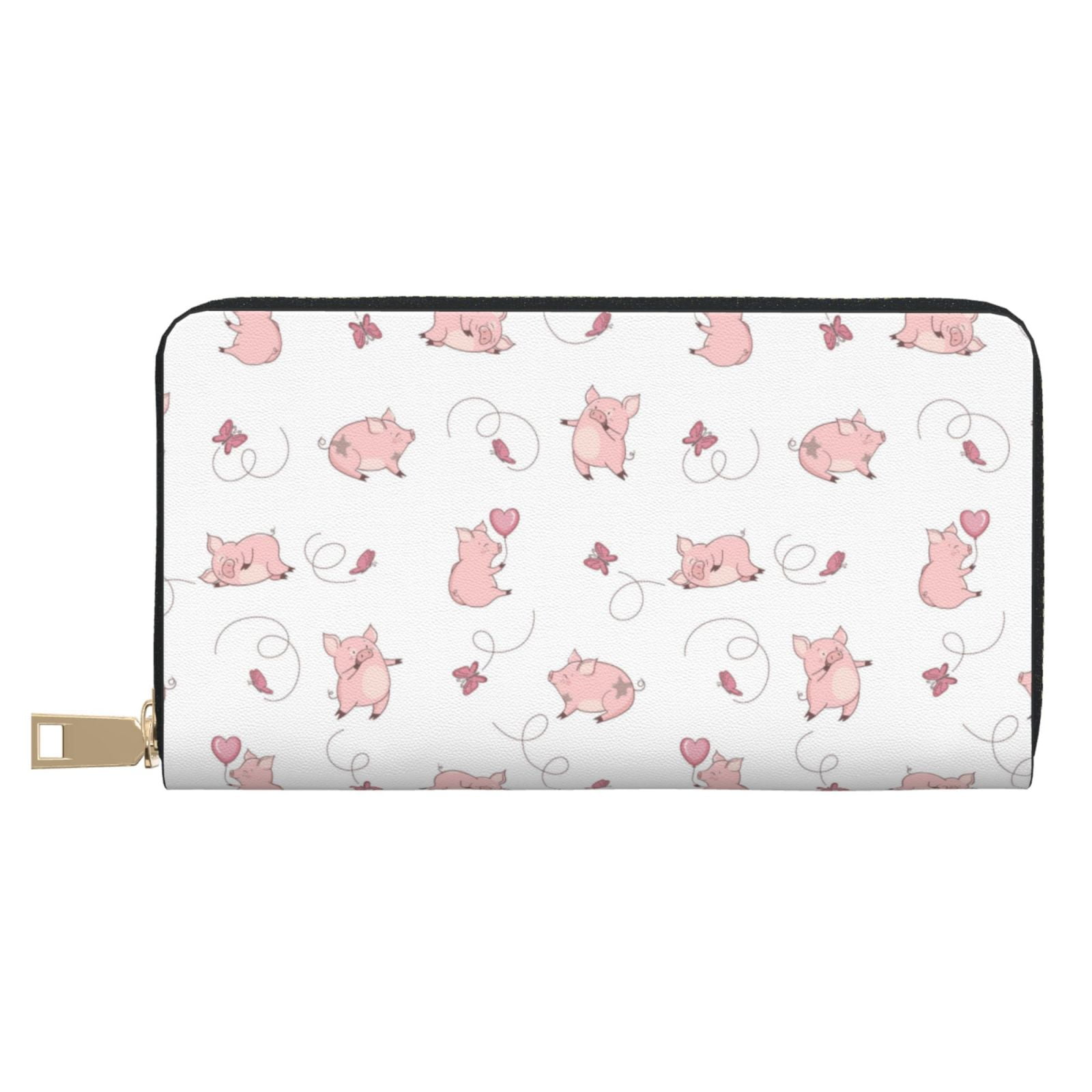 Butterfly Cute Pig Pink Wallet Women, Leather Bifold Multi Card Wallet ...