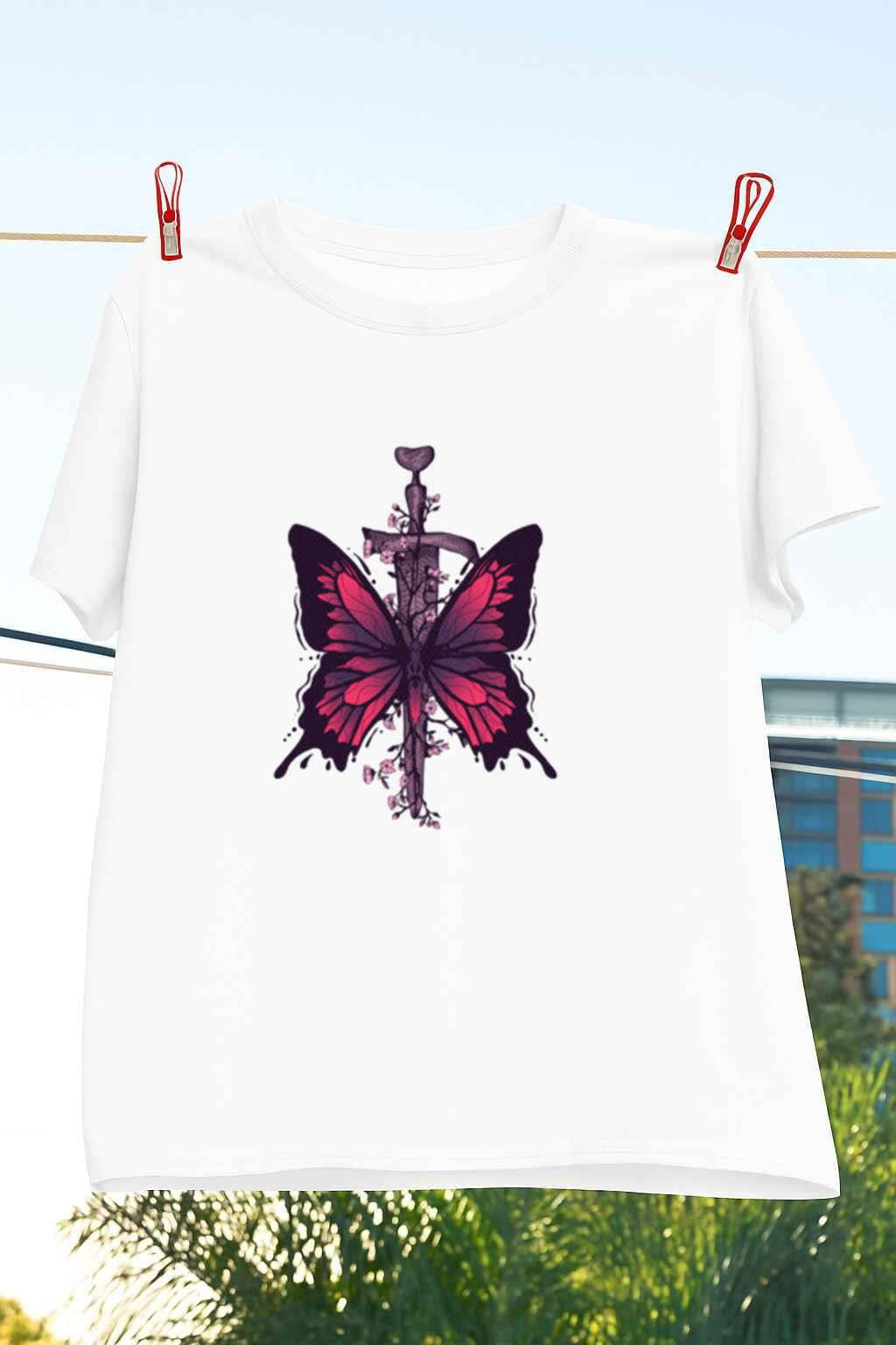 Butterfly Dagger Fantasy Insect With Sword Illustration T-Shirt up to ...