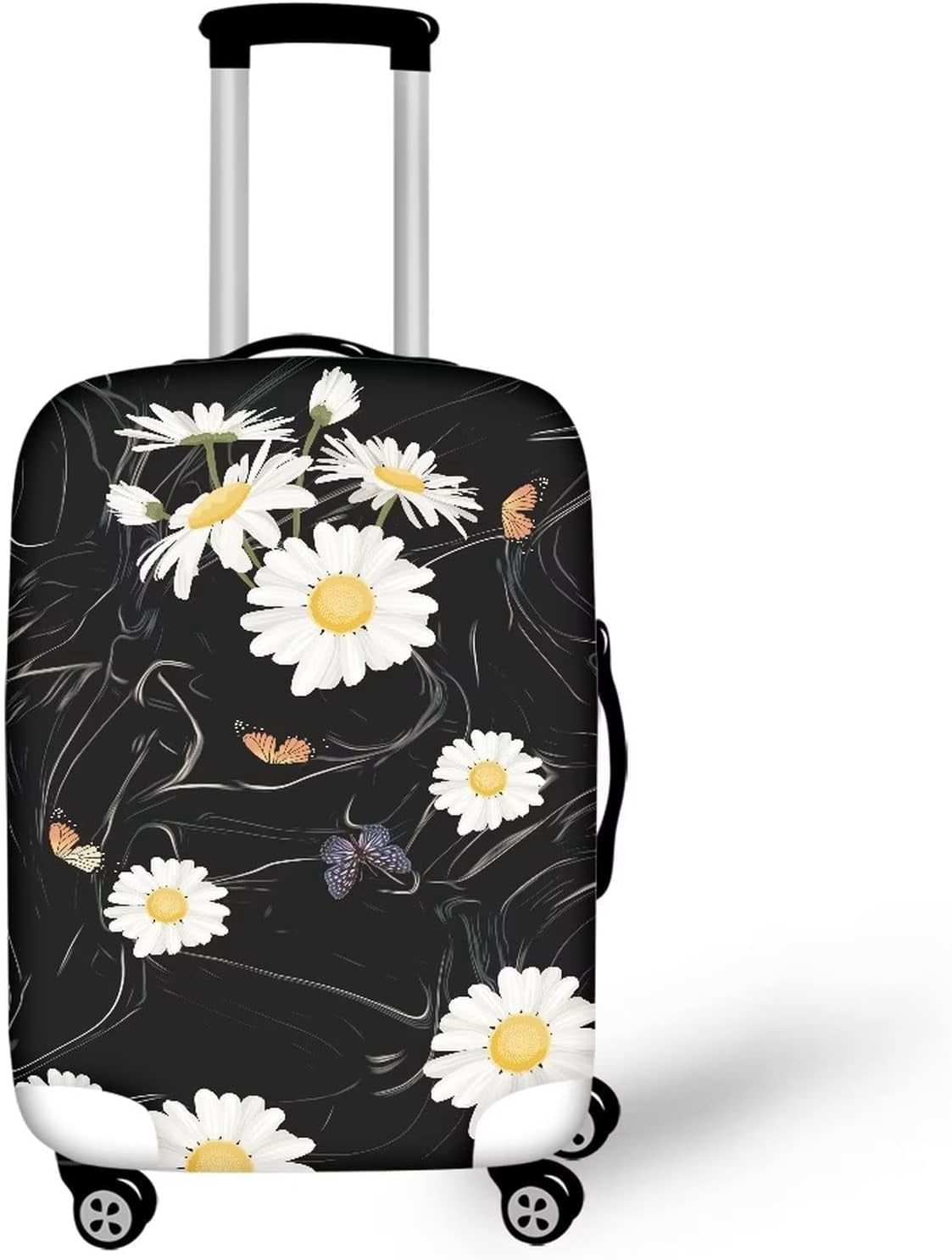Butterfly Daisy Black Luggage Cover Elastic Washable Stretch Suitcase ...