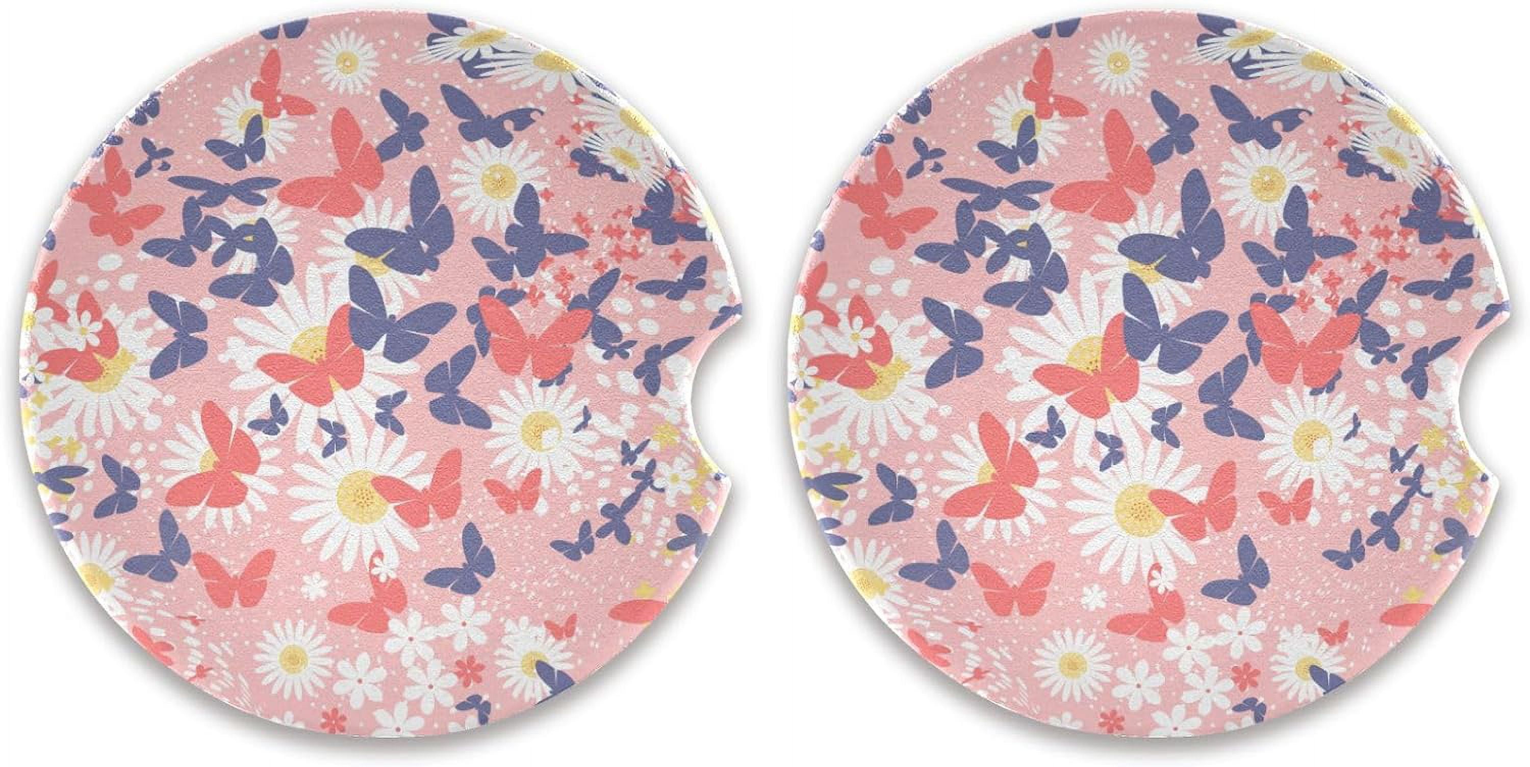 Butterfly Daisy Car Cup Holder Coaster Anti Slip Car Coasters Drink ...