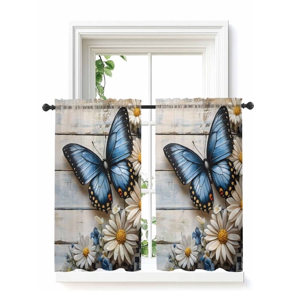 Butterfly Daisy Curtains 54 Inch Length,Sheer Curtains for Bedroom Living Room Window Retro ...