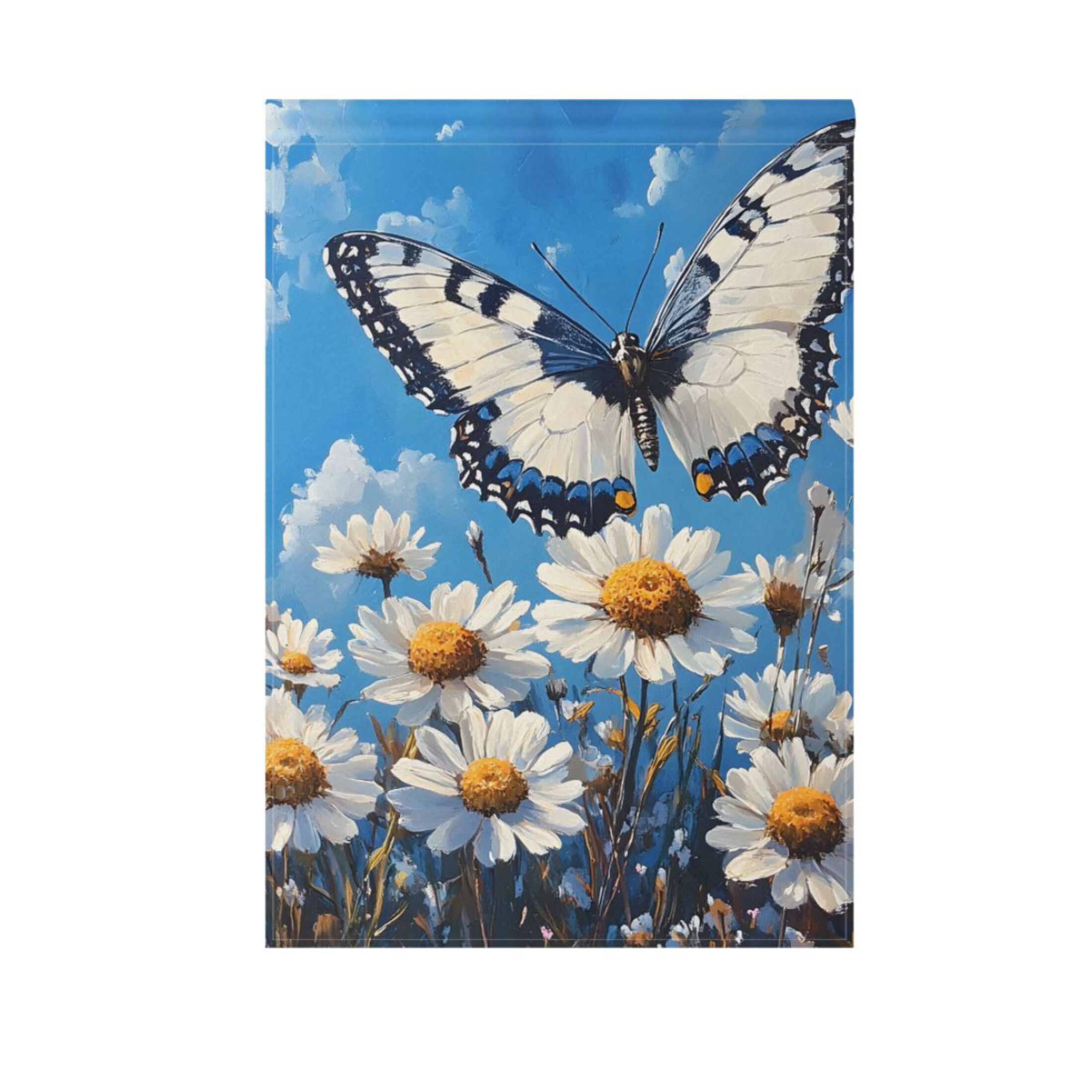 Butterfly Daisy Garden Flag Double Sided 12 x 18/28 x 40 Inch Yard Flag ...