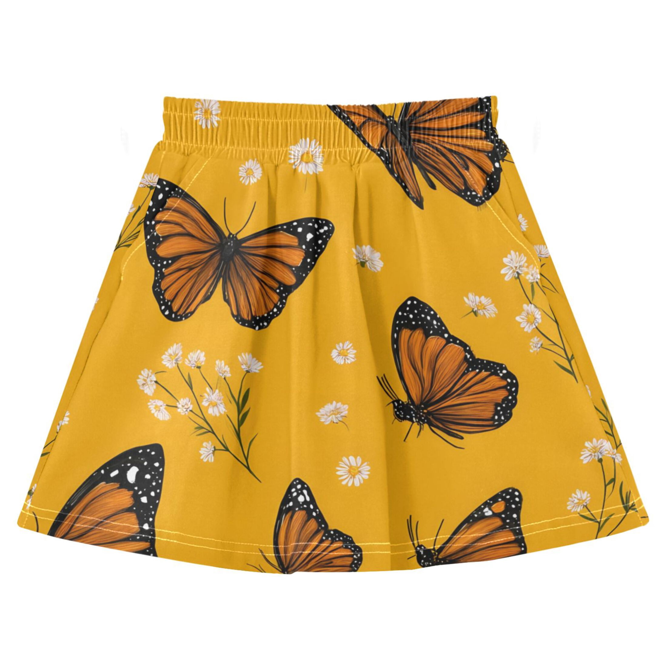Butterfly Daisy Pattern Cotton Skirt Built-in Liner Elastic A-Line ...