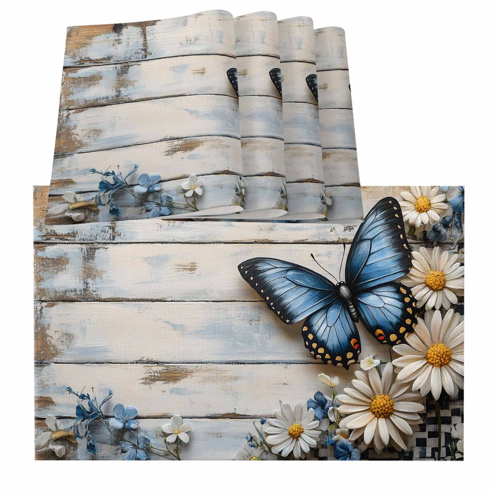 Butterfly Daisy Placemats for Dinning Table Set of 4, Retro Spring ...