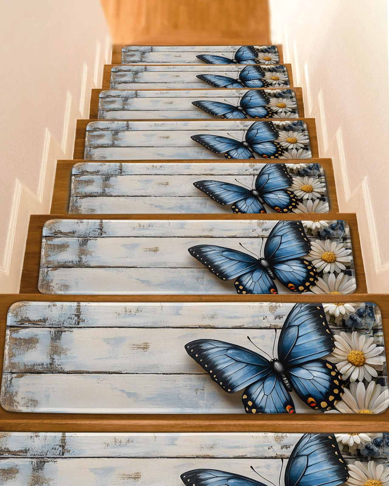 Butterfly Daisy Stair Treads for Wooden Steps Indoor Runner Rug Carpet ...