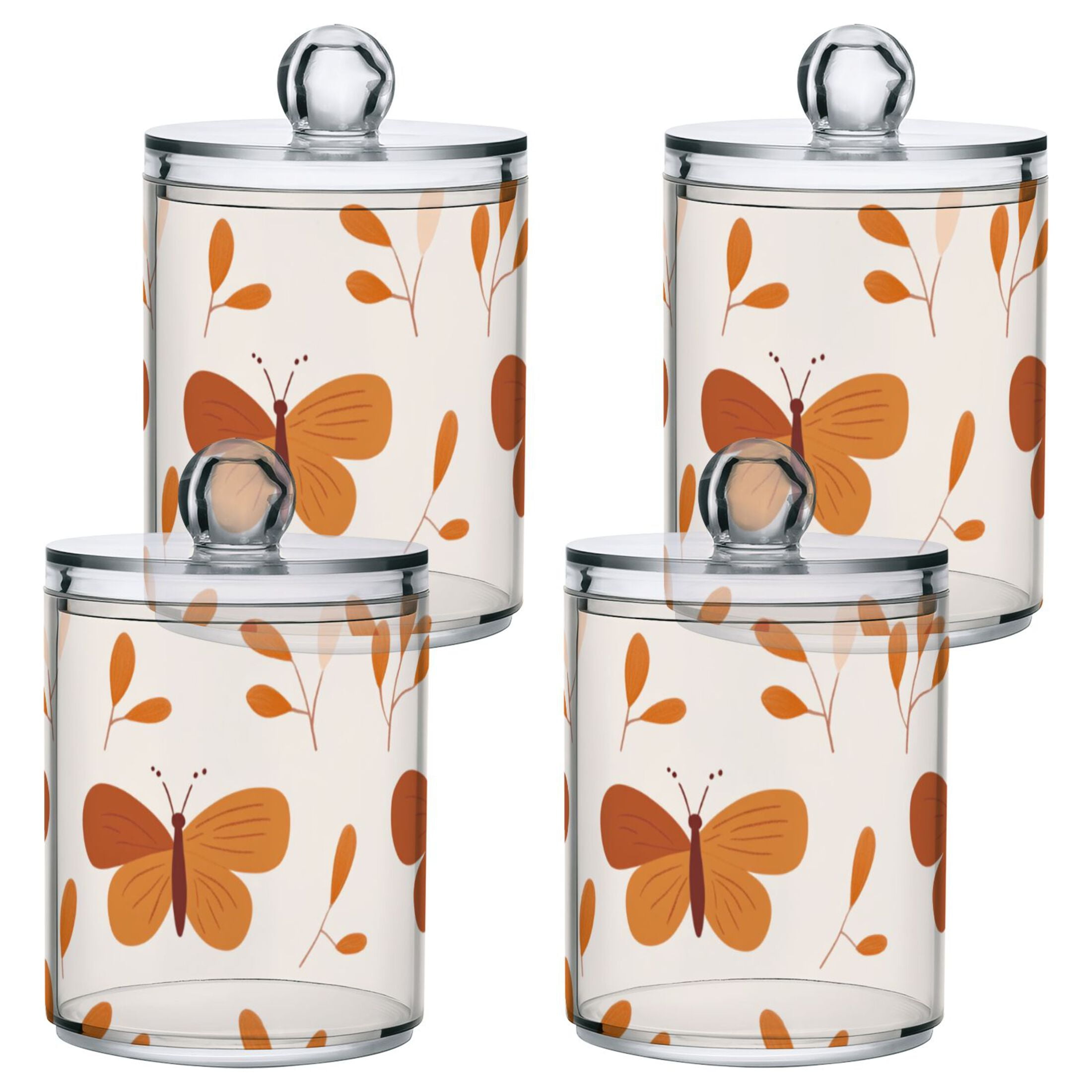 Butterfly Dance Pattern Bathroom Canisters Set of 4 Translucent Plastic ...