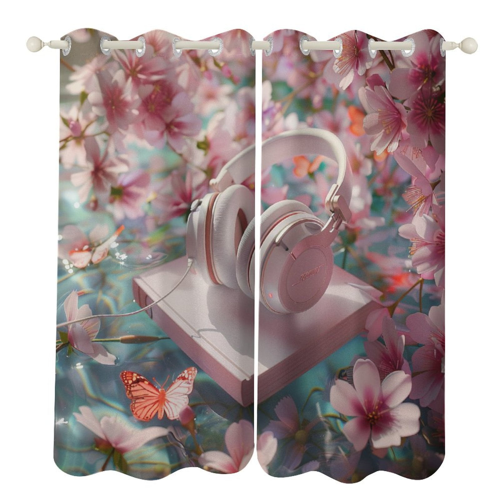 Butterfly Dancing Curtains Watercolor Theme Window Curtains Grommet Blackout Drapes for Living ...