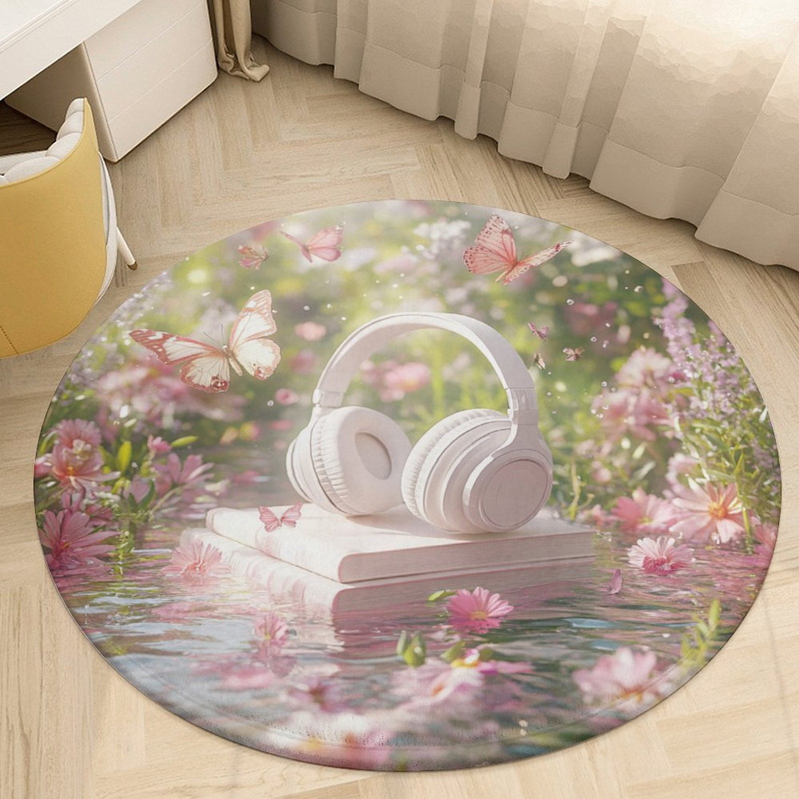 Butterfly Dancing Washable Round Rug -Circle Area Rugs for Nursery ...
