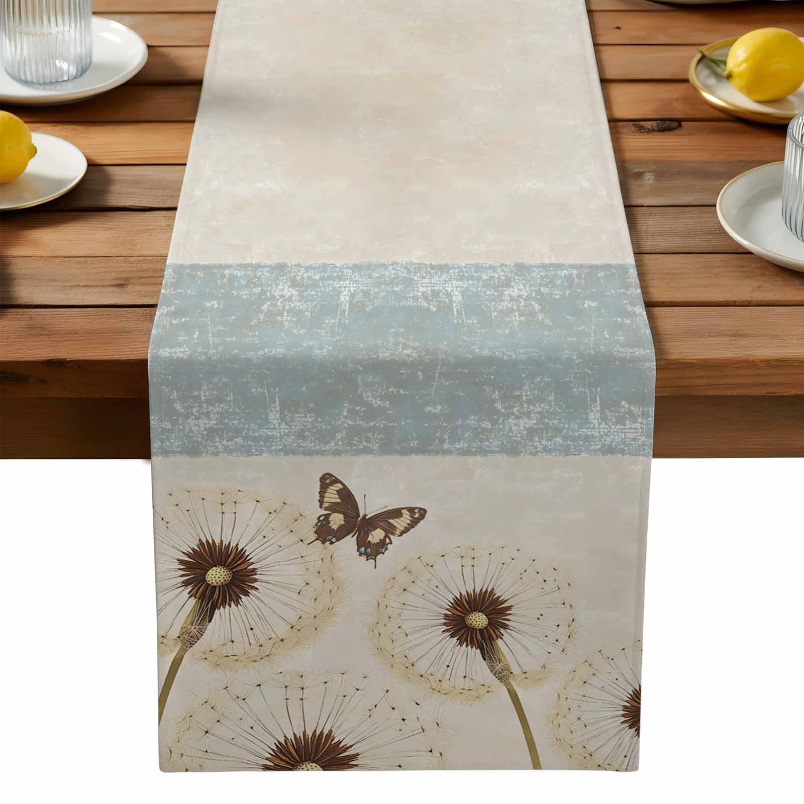 Butterfly Dandelion Table Runner, Watercolor Vintage Plant Kitchen ...