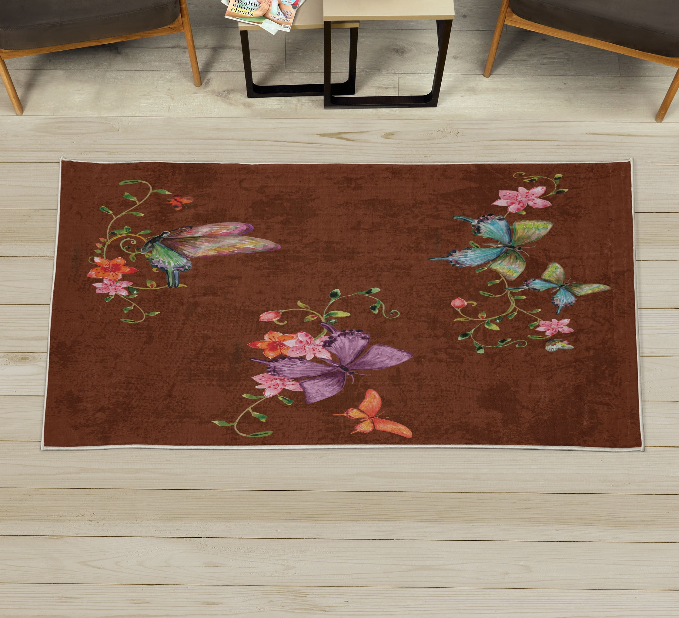 Butterfly Decorative Rug, Springtime Flying Moths on Vintage Style ...