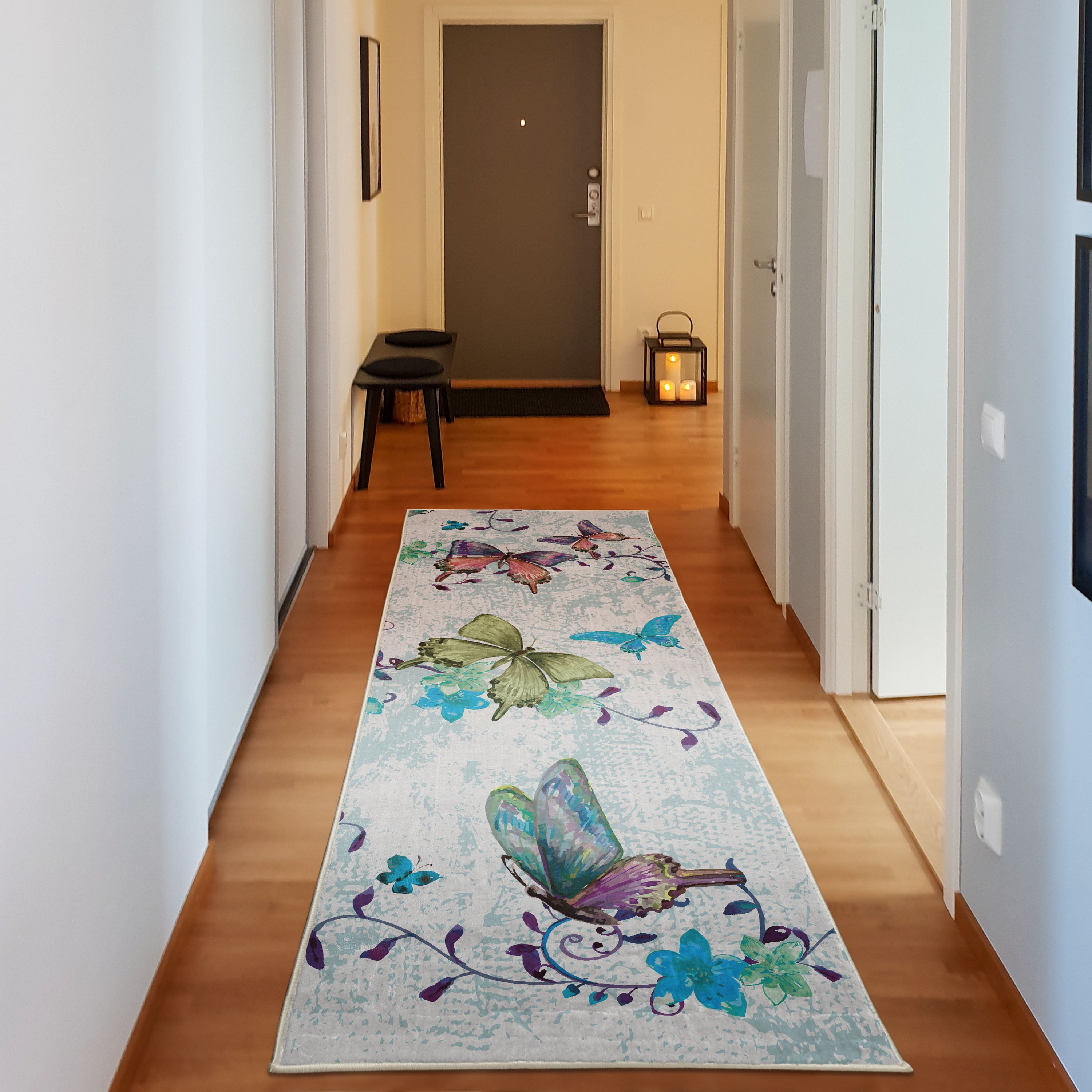 Butterfly Decorative Rug, Springtime Flying Moths on Vintage Style ...