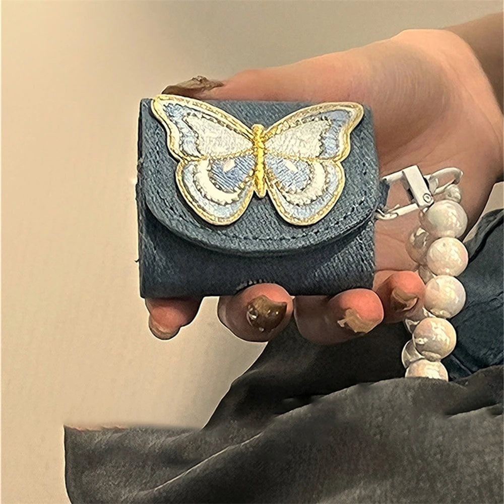 Butterfly Denim Headphones Case For AirPods 1 2 3 With Pendant ...
