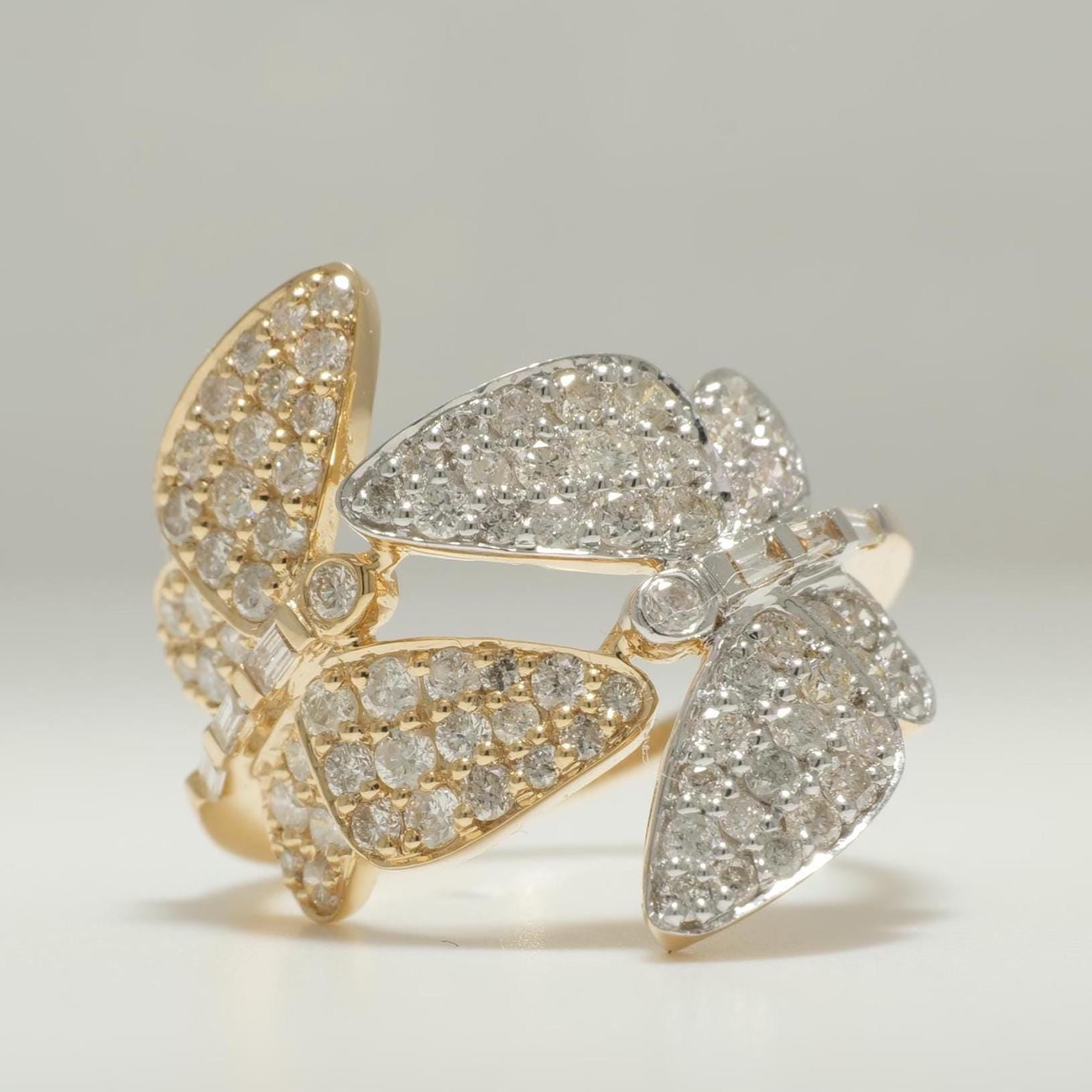 Butterfly Diamond Wrap Ring, 14K Solid Gold, Dual Color Statement Ring ...