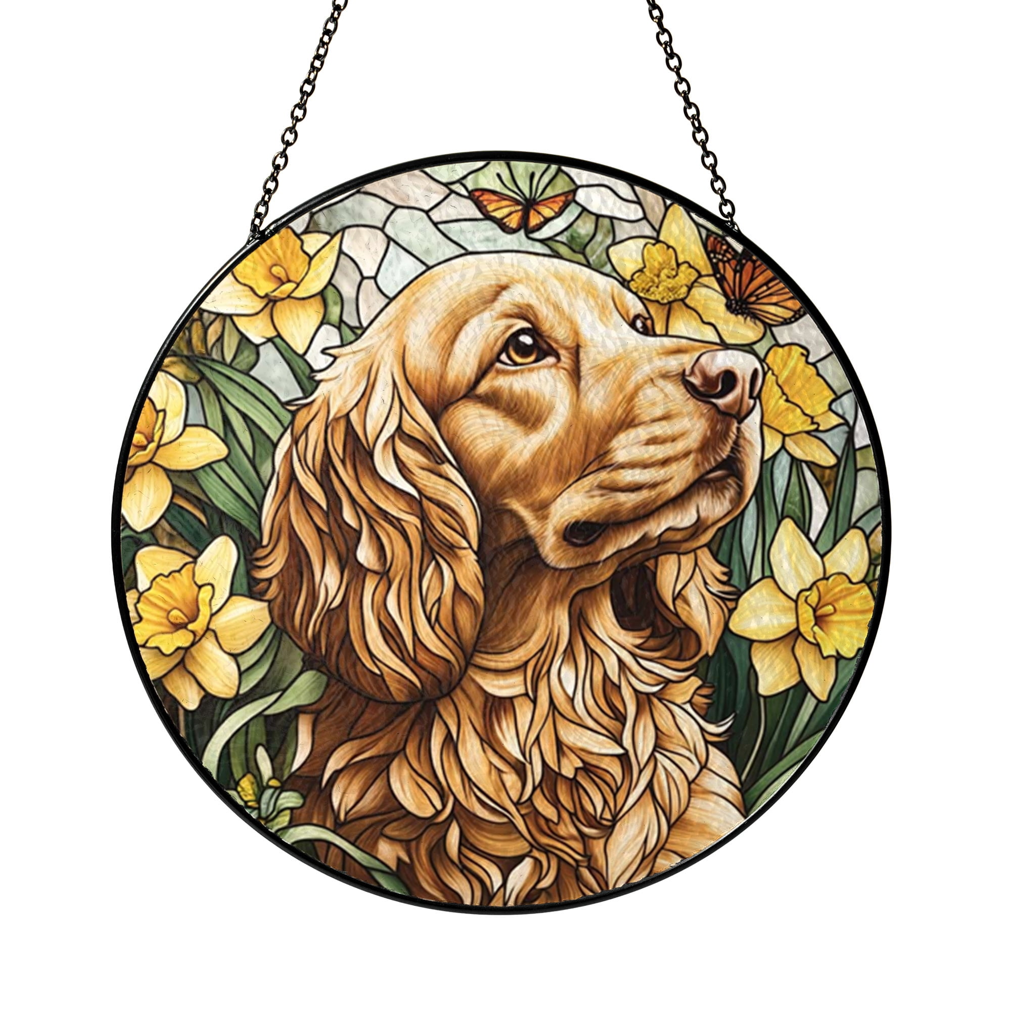 Butterfly Dog Stained Glass Window Hanging – Decorative Nature Art ...
