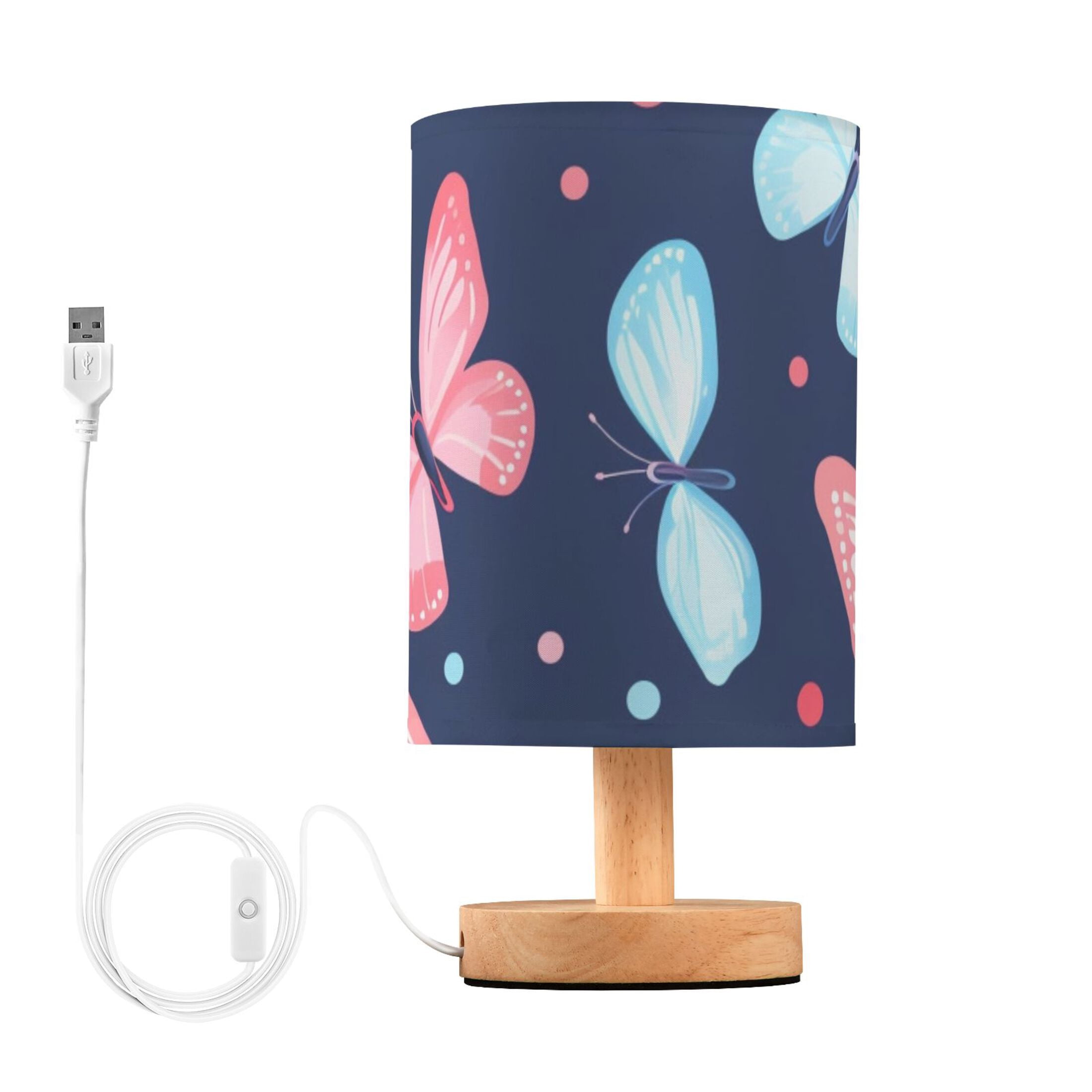 Butterfly and Dots Bedside Table Lamp LED Warm Lights with USB Charging ...