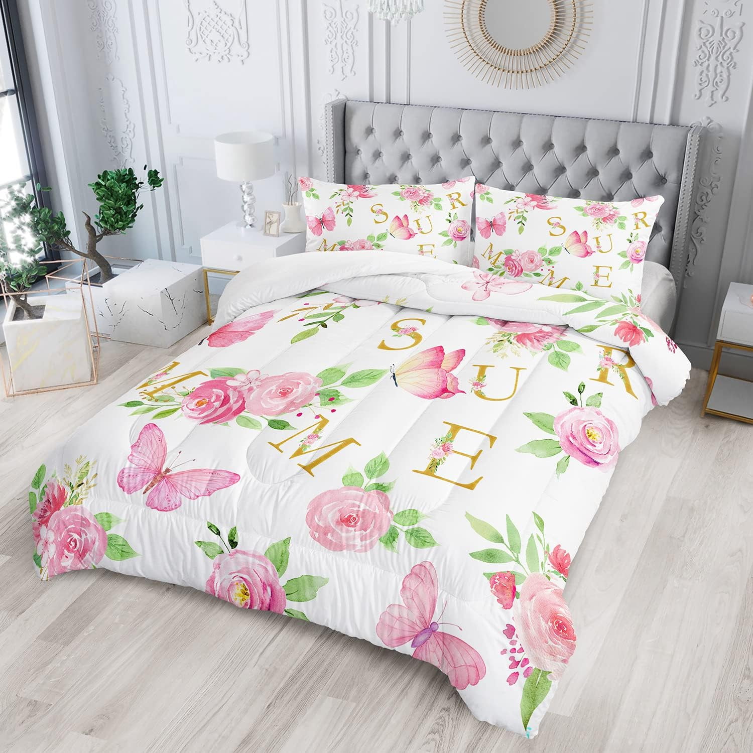Butterfly Dragonfly Comforter Set for Girls Kids Adults Gradient Line ...