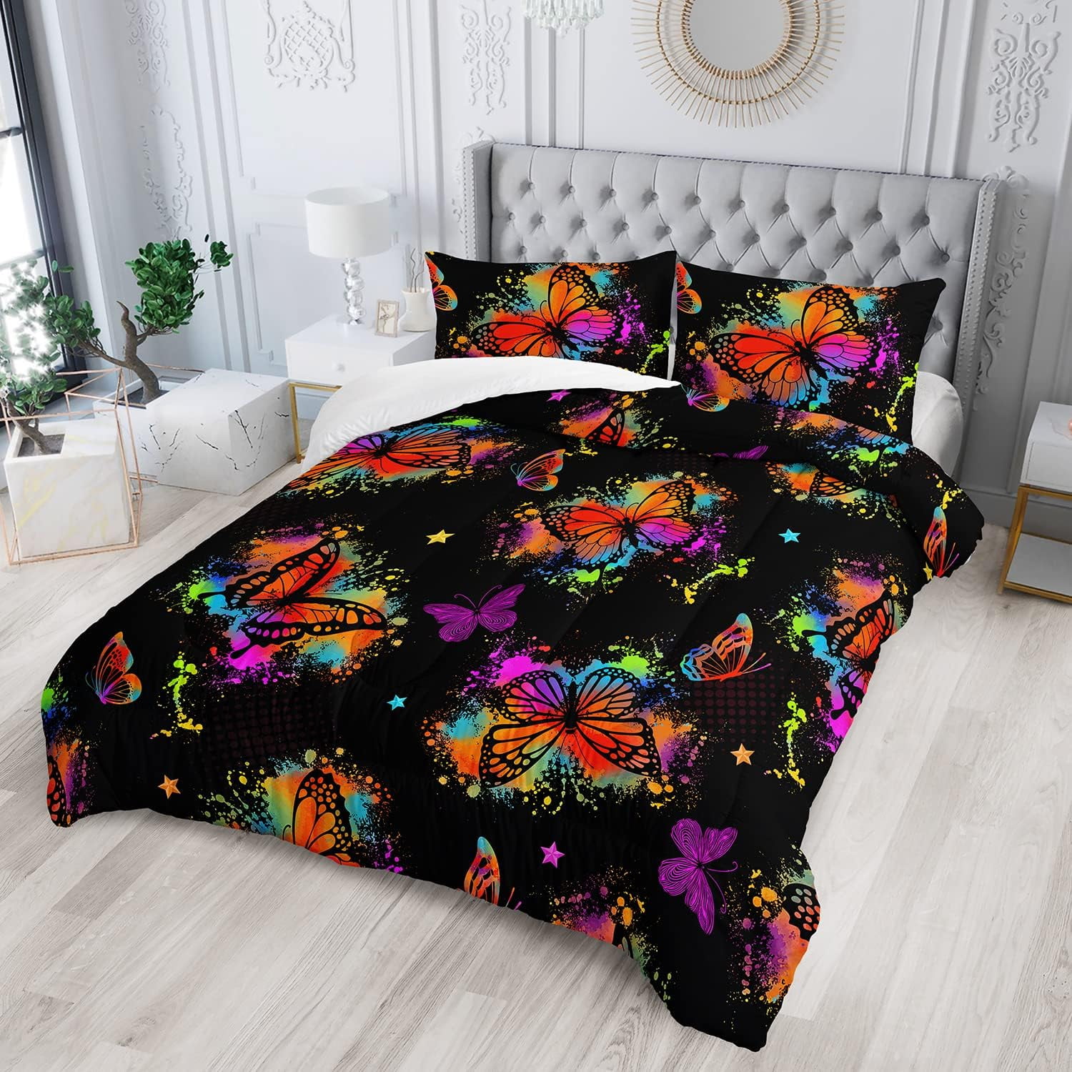 Butterfly Dragonfly Comforter Set for Girls Kids Adults Gradient Line ...