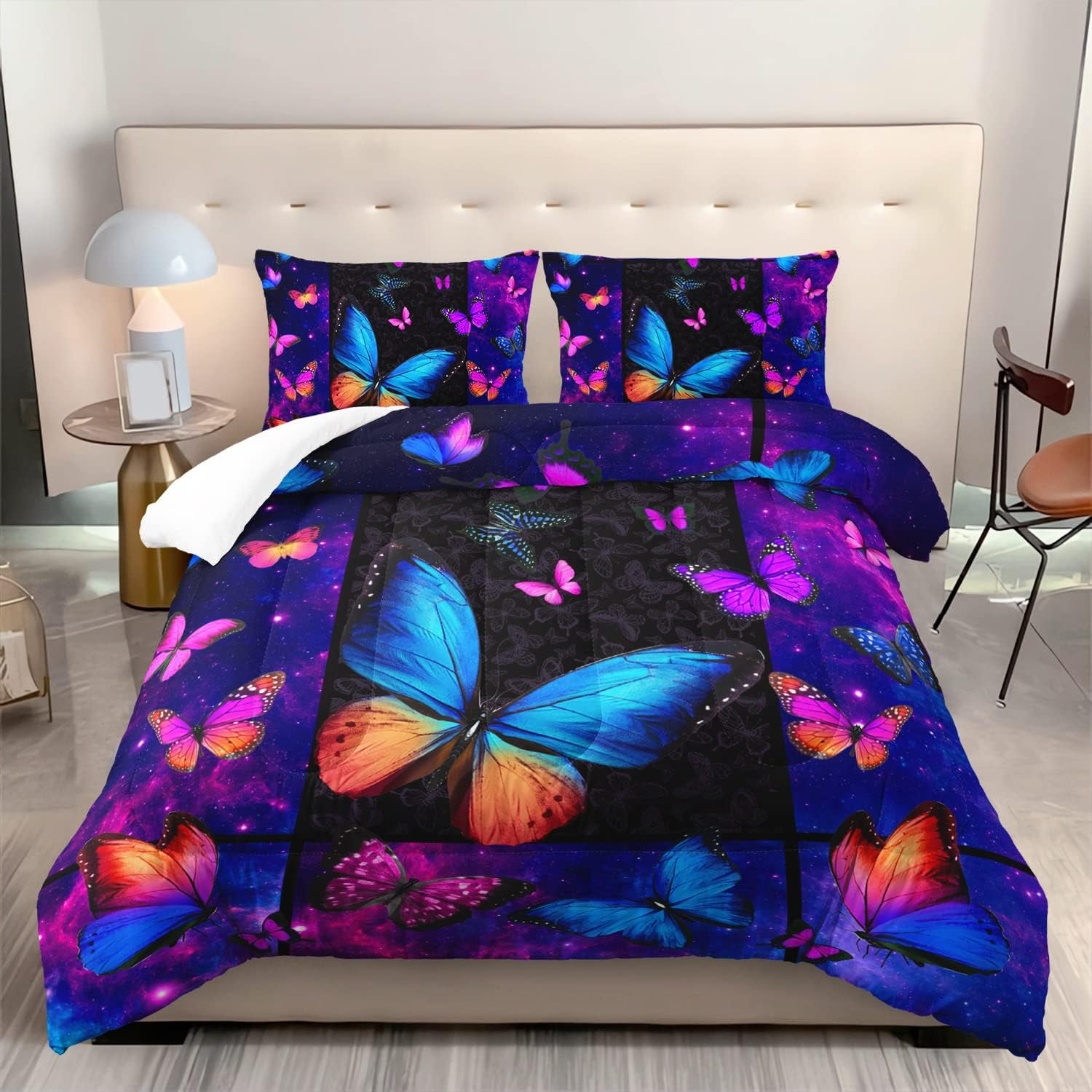 Butterfly Dragonfly Comforter Set for Girls Kids Adults Gradient Line ...